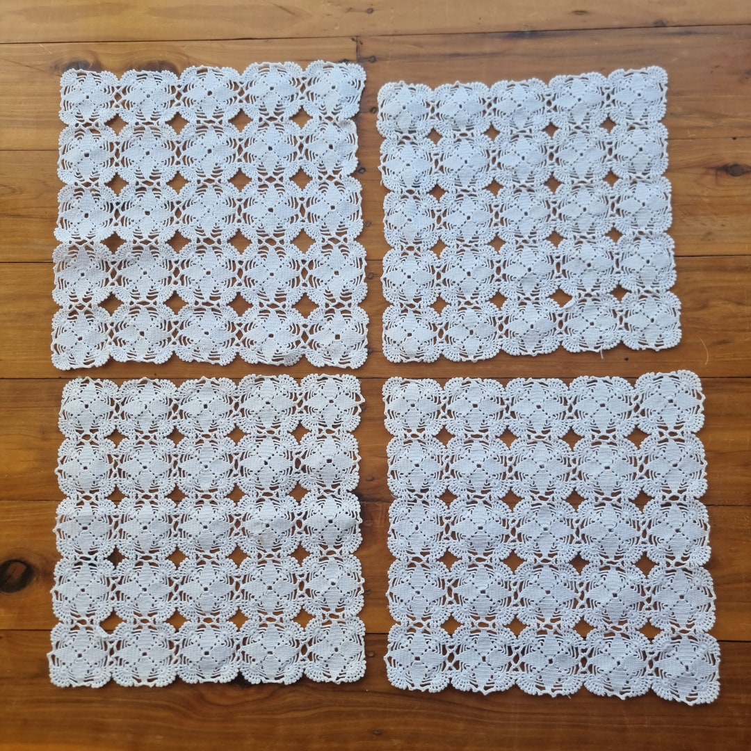 Lovely Vintage White Hand Crochet Square Doiley - Set of 4 - 22 Cm X 22 ...