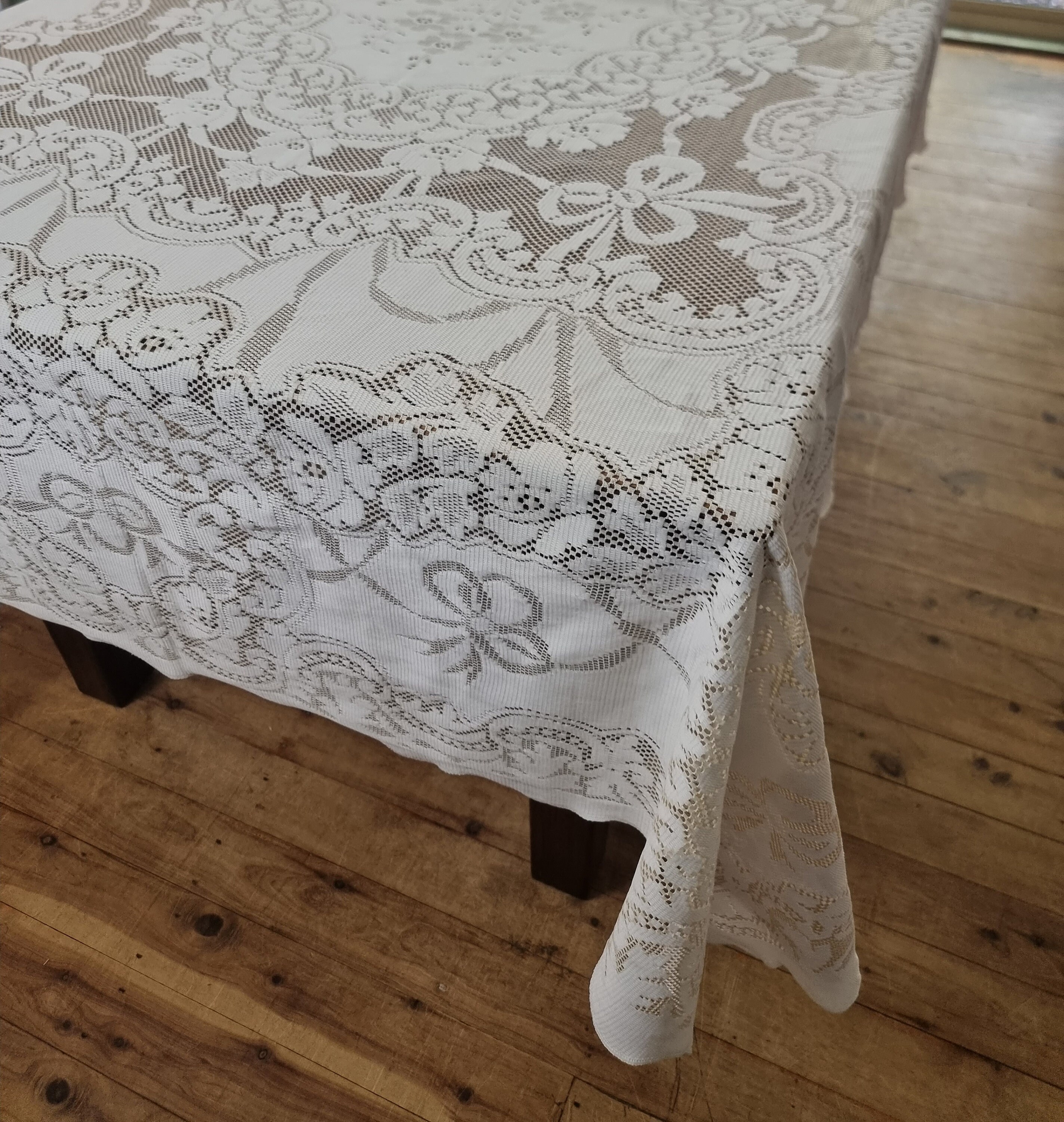 Beautiful Vintage Rectangle Lace Ivory Taupe Rectangle Tablecloth 182cm ...
