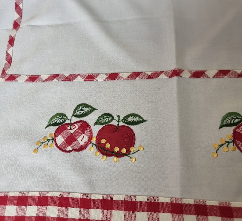Vintage Appliqued Embroidered Linen/cotton Red White Check Apples ...