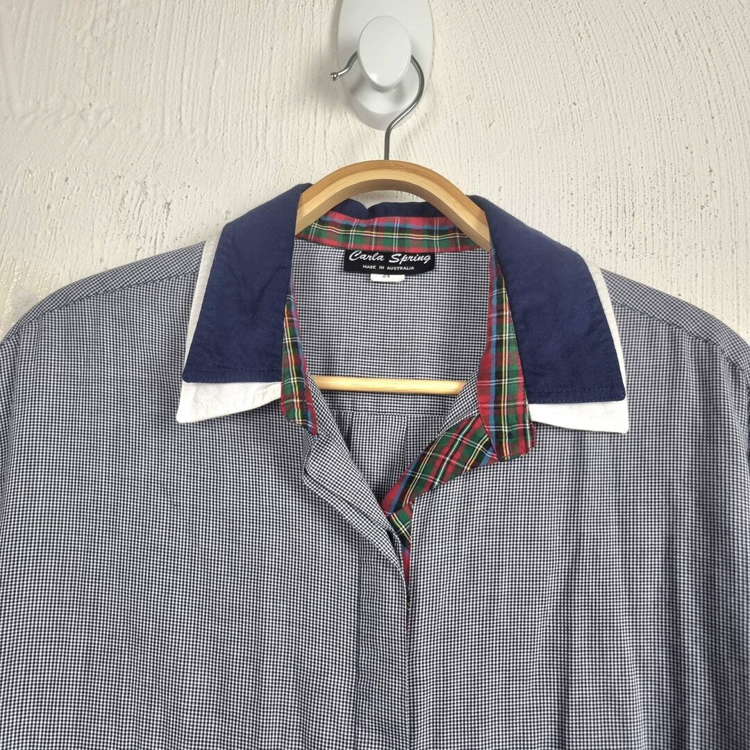 Vintage CARLA SPRING Womens Top Plus Size 24 Navy Blue/white Check ...