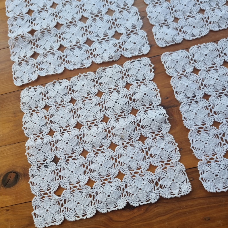 Lovely Vintage White Hand Crochet Square Doiley - Set of 4 - 22 Cm X 22 ...