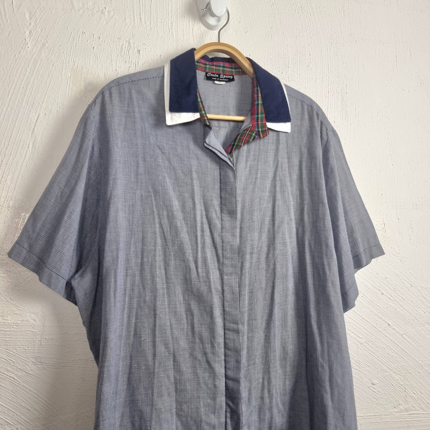 Vintage CARLA SPRING Womens Top Plus Size 24 Navy Blue/white Check ...