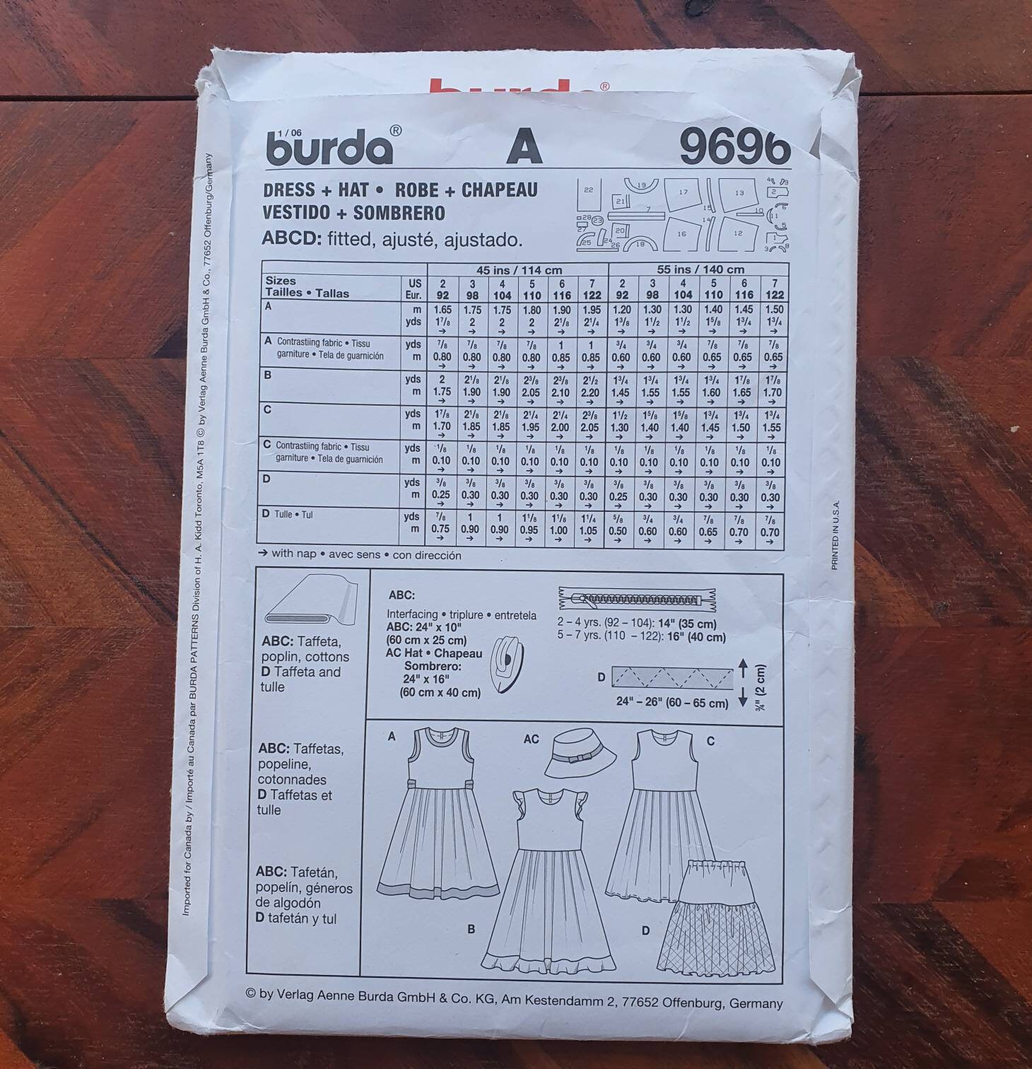 BURDA Pattern 9696 Girls Dress and Hat Sizes 2-7 - Etsy UK