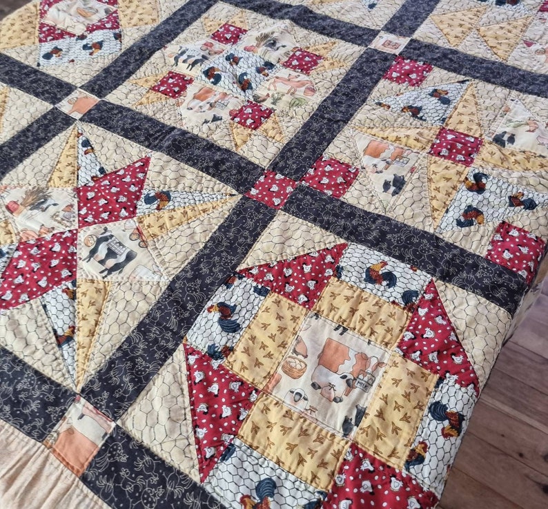 Beautiful Handmade Appliqued/patchwork Farmyard Animals Quilt - Yellow ...
