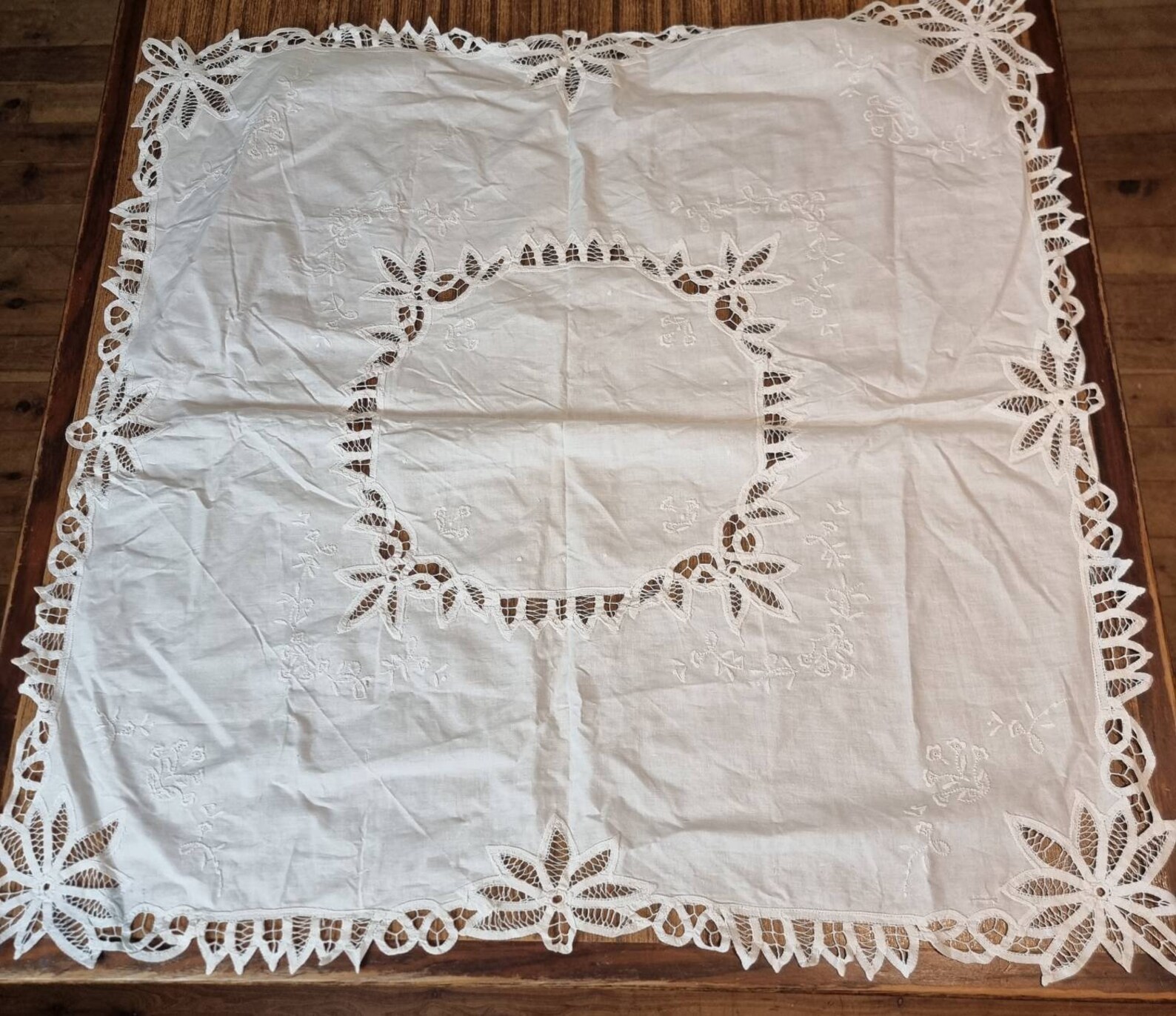 Beautiful Battenburg Lace Embroidered Cotton White Square Tablecloth ...