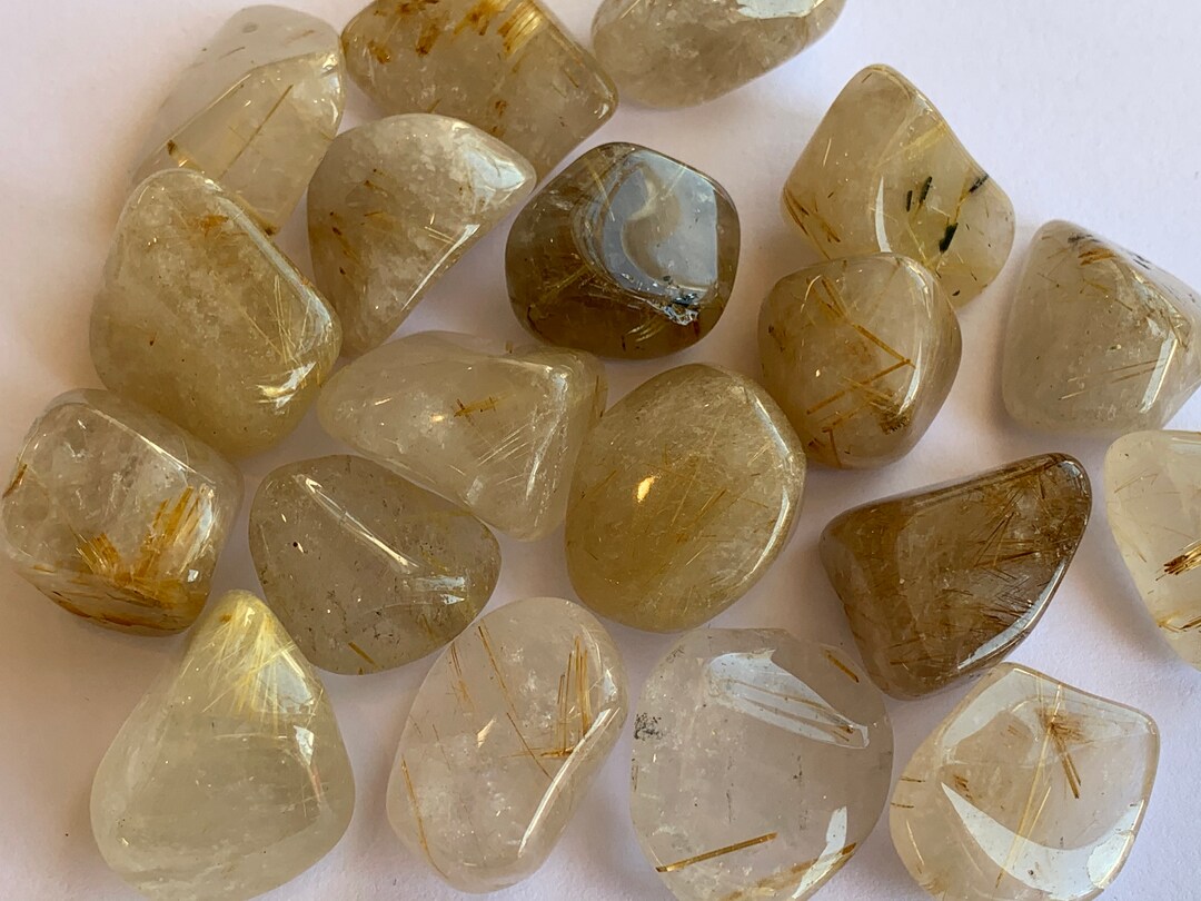 Rutilated Quartz Tumble, Medium Rutilated Quartz Tumbled Stone Grade A ...