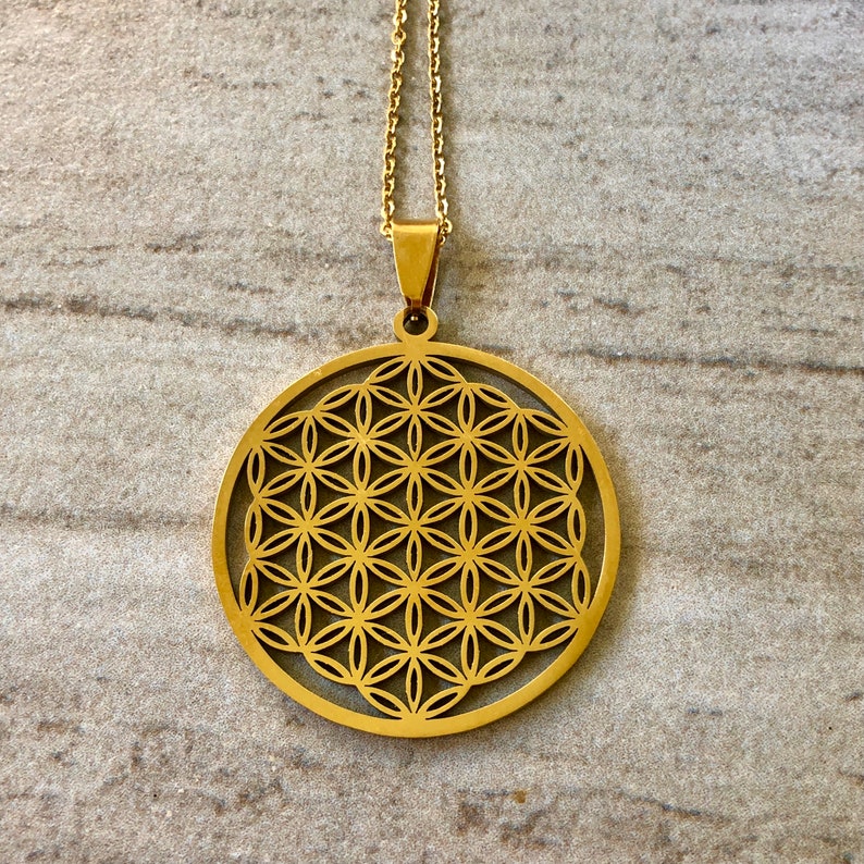 Flower of Life Sacred Geometry Necklace Gold. Flower of Life Jewelry ...