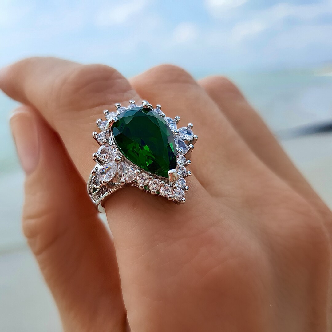 Amulet Talisman Emerald Ring Luxury Almond Shape. Magical Birth Stone ...