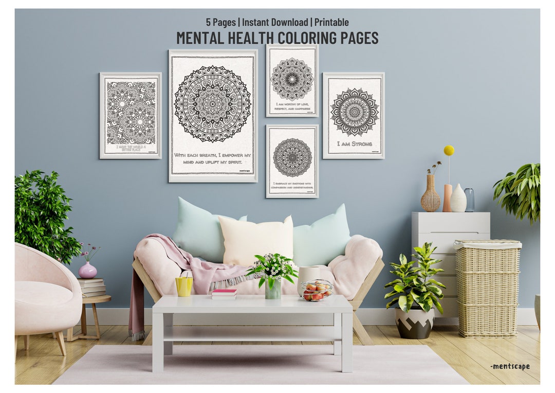 Mental Wellness Coloring Pages Therapeutic Art Sheetsuplifting ...