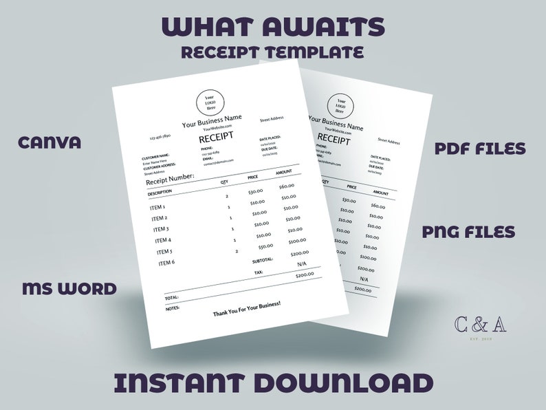 Editable Minimal Wedding Photography Receipt Template Clean Wholesale ...