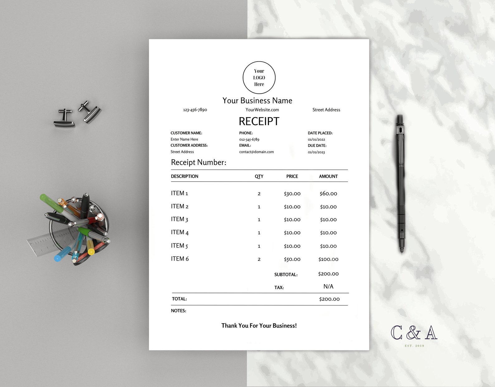 Editable Minimal Wedding Photography Receipt Template Clean Wholesale ...