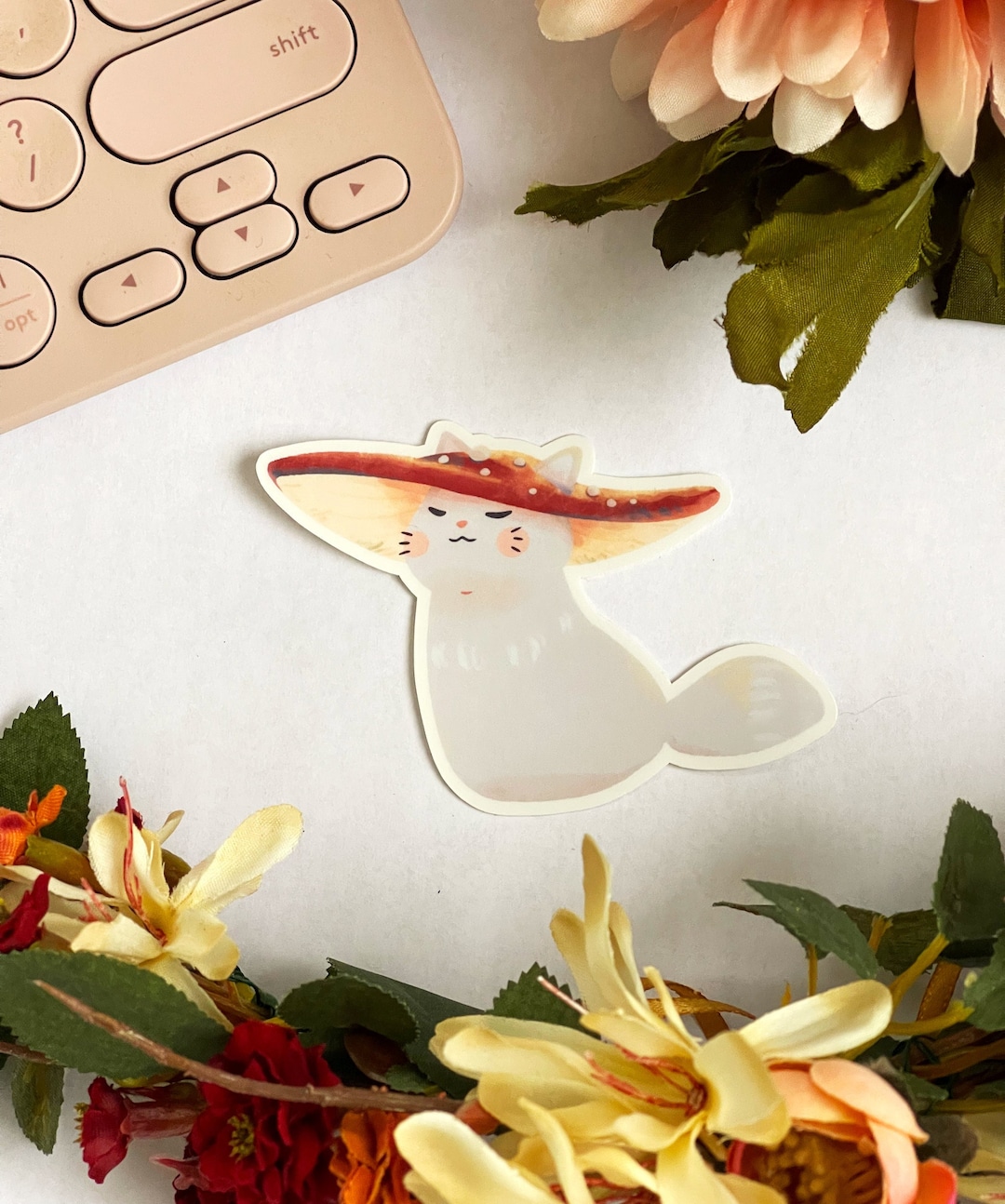 Mushroom Cat Cottagecore Waterproof Sticker, Decorative for Stationary ...