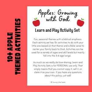 Apples - Growing With God Learn & Play Activity Set - Etsy