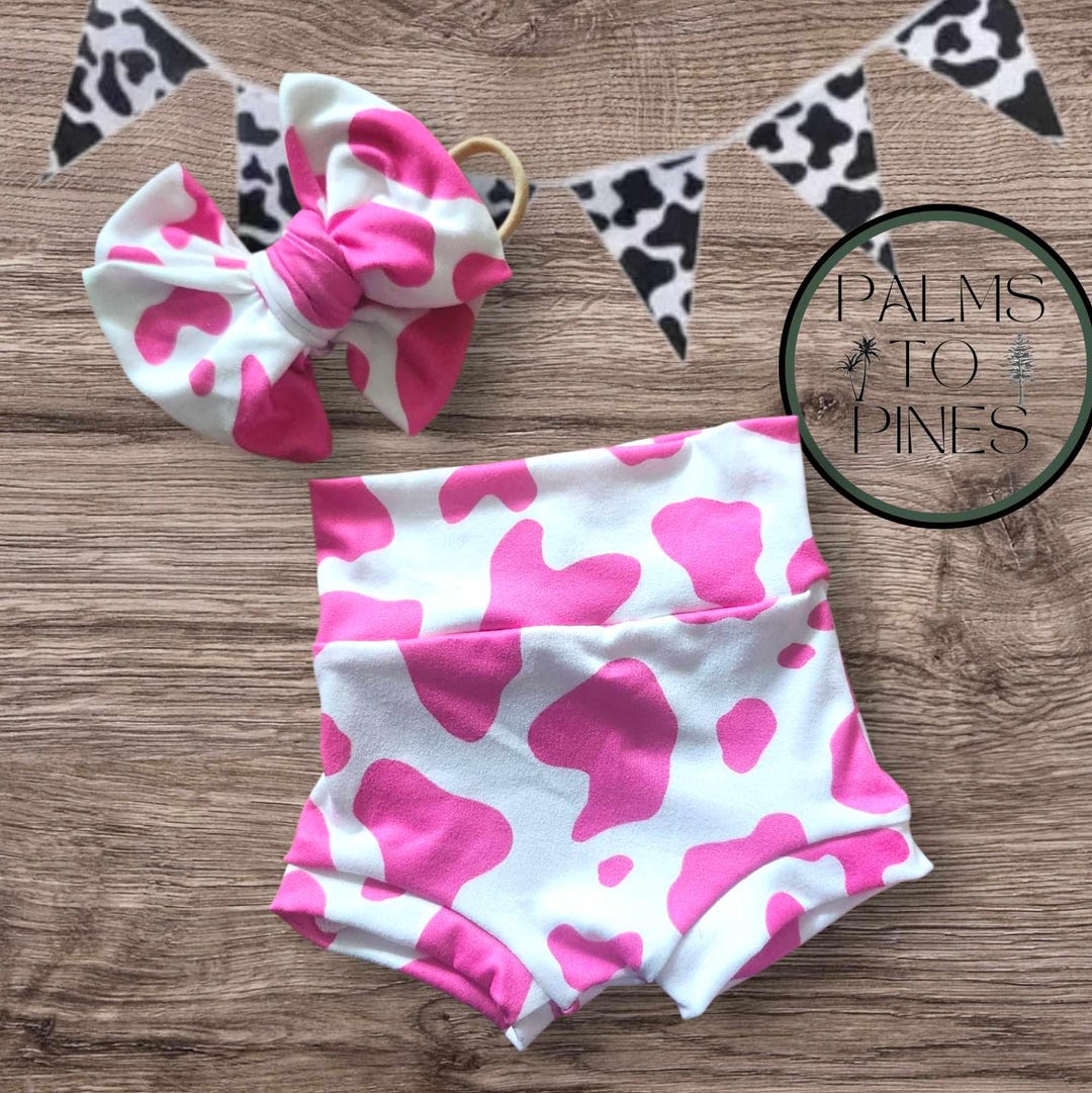 Hot Pink Cow Print Bummies and Bow Set 0-3 Month - Etsy
