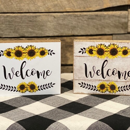 Welcome Sunflower Wooden Sign Farmhouse Welcome Sign Fall | Etsy