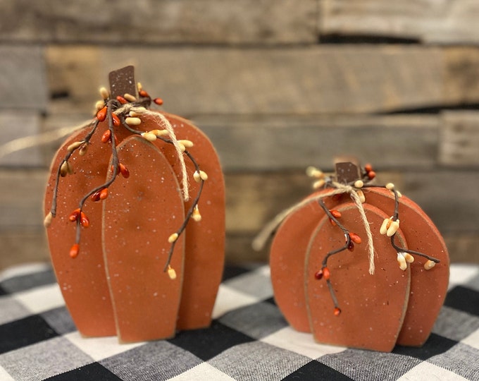 Orange Fall Wooden Pumpkin, Fall Farmhouse Pumpkins, Primitive Pumpkins ...