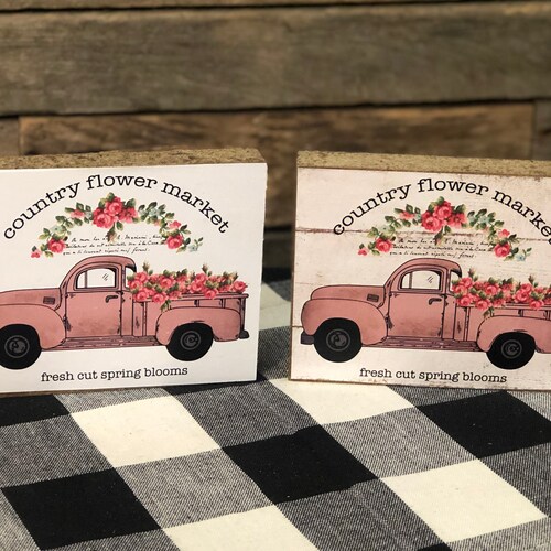 Country Flower Market Sign Pink Country Truck Flowers Sign - Etsy