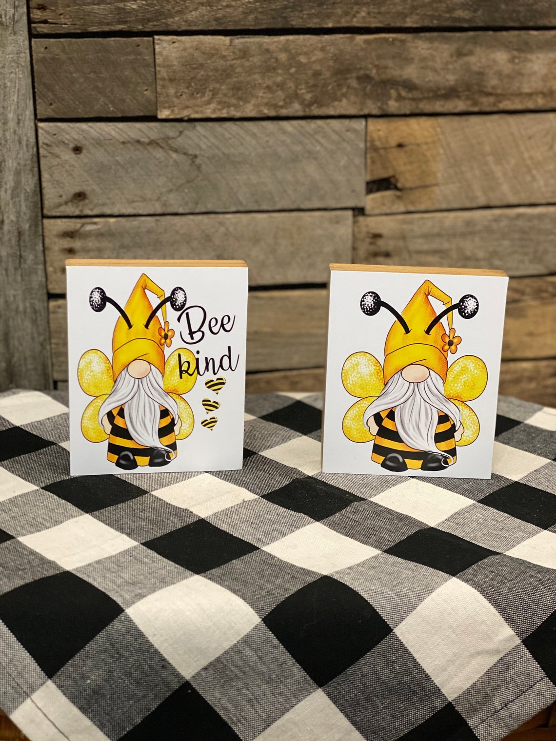 Bee Gnome and Bee Kind Gnome Wooden Block Sign Bee Tiered - Etsy