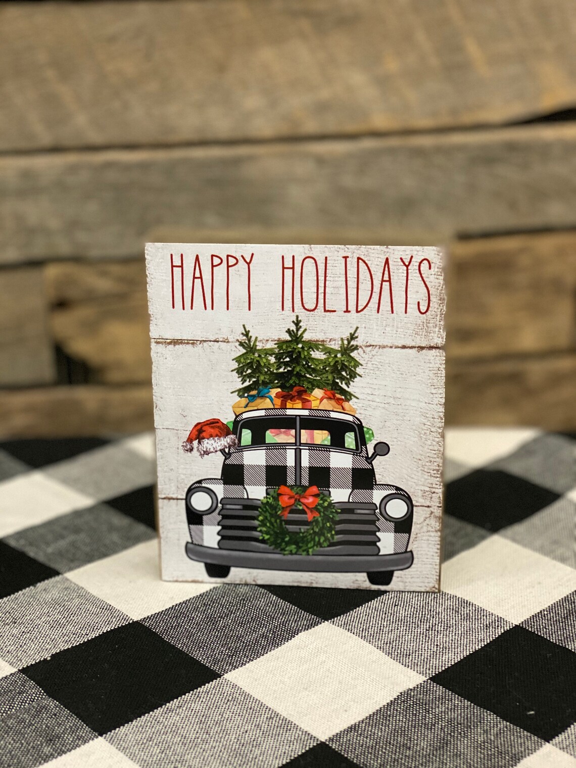 Happy Holidays Buffalo Plaid Truck Christmas Tree Truck Sign - Etsy