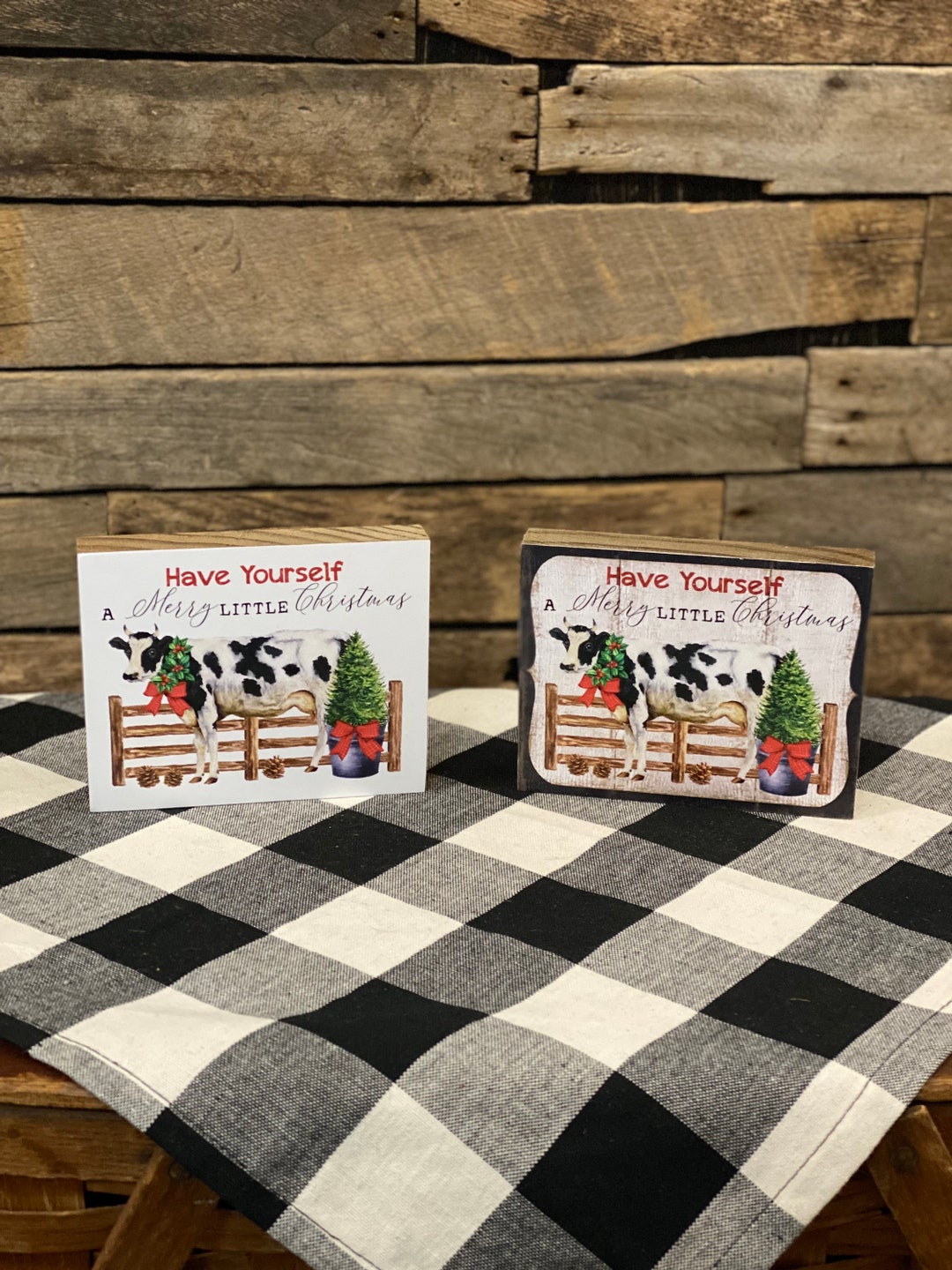 Cow Christmas Wooden Block Sign: Farmhouse Tiered Tray Decor - Etsy