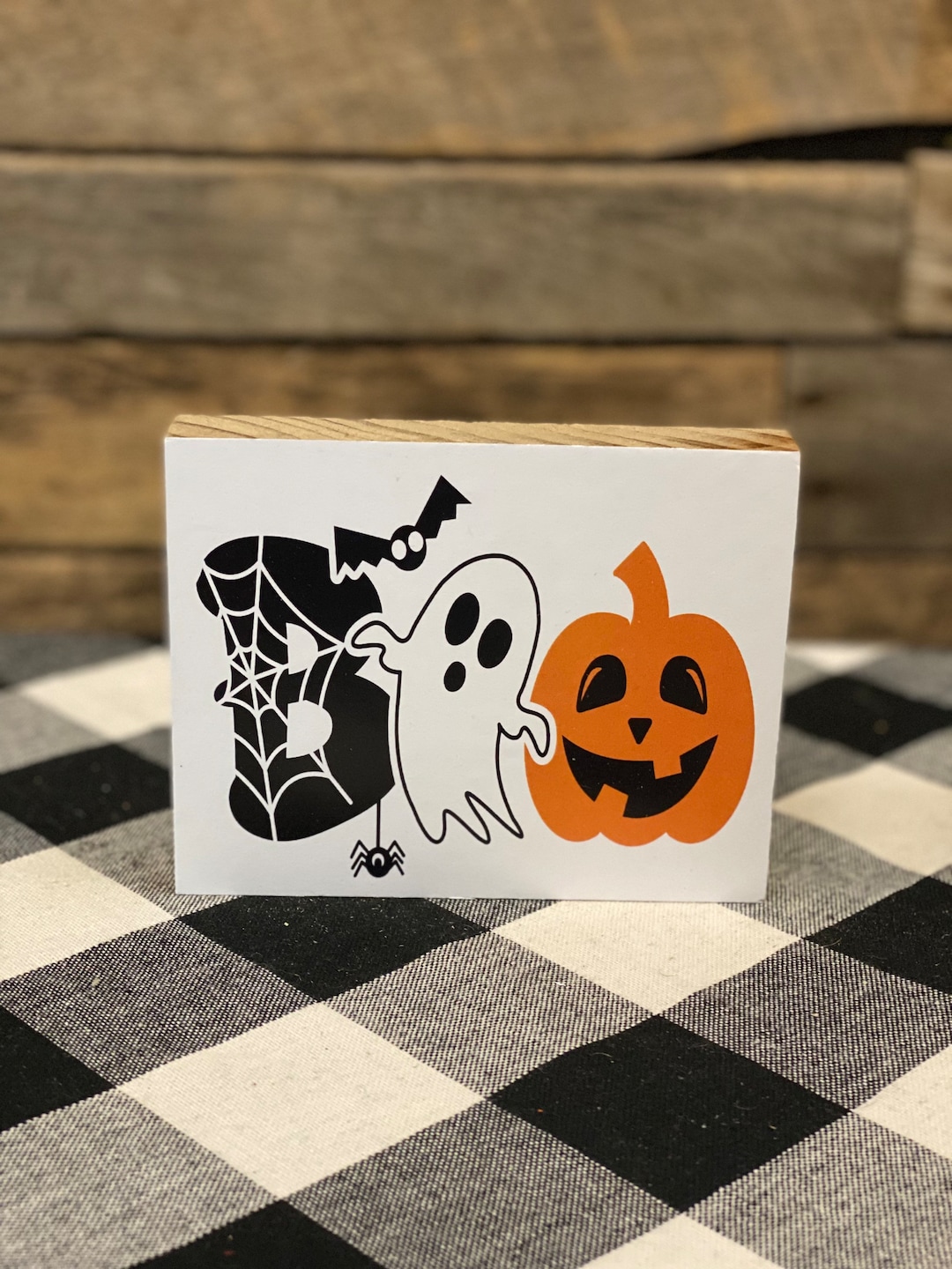 Boo Ghost Halloween Wooden Block Sign, Halloween Tiered Tray Decor, Boo ...