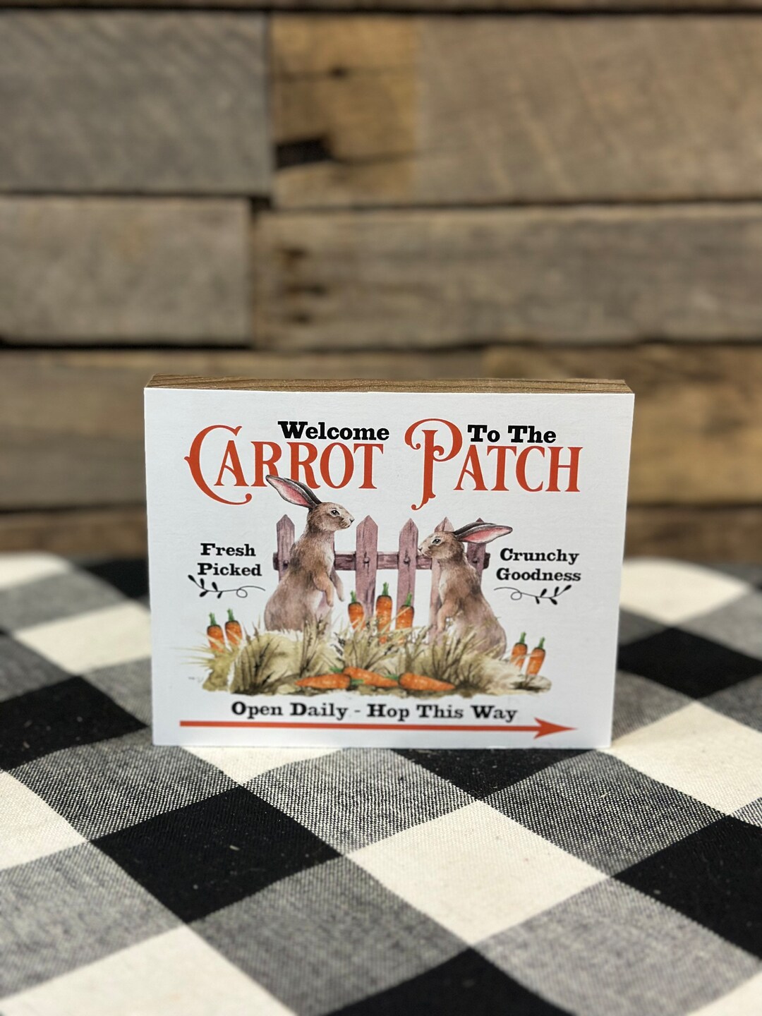 Welcome to the Carrot Patch With Bunnies Wooden Block Sign, Bunny ...