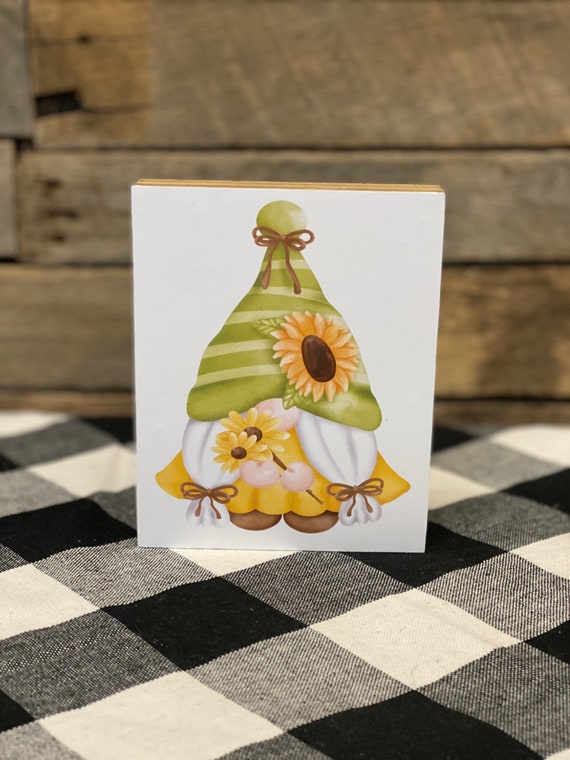 Sunflower Gnome Wooden Block Sign Fall Gnome Decor Fall | Etsy