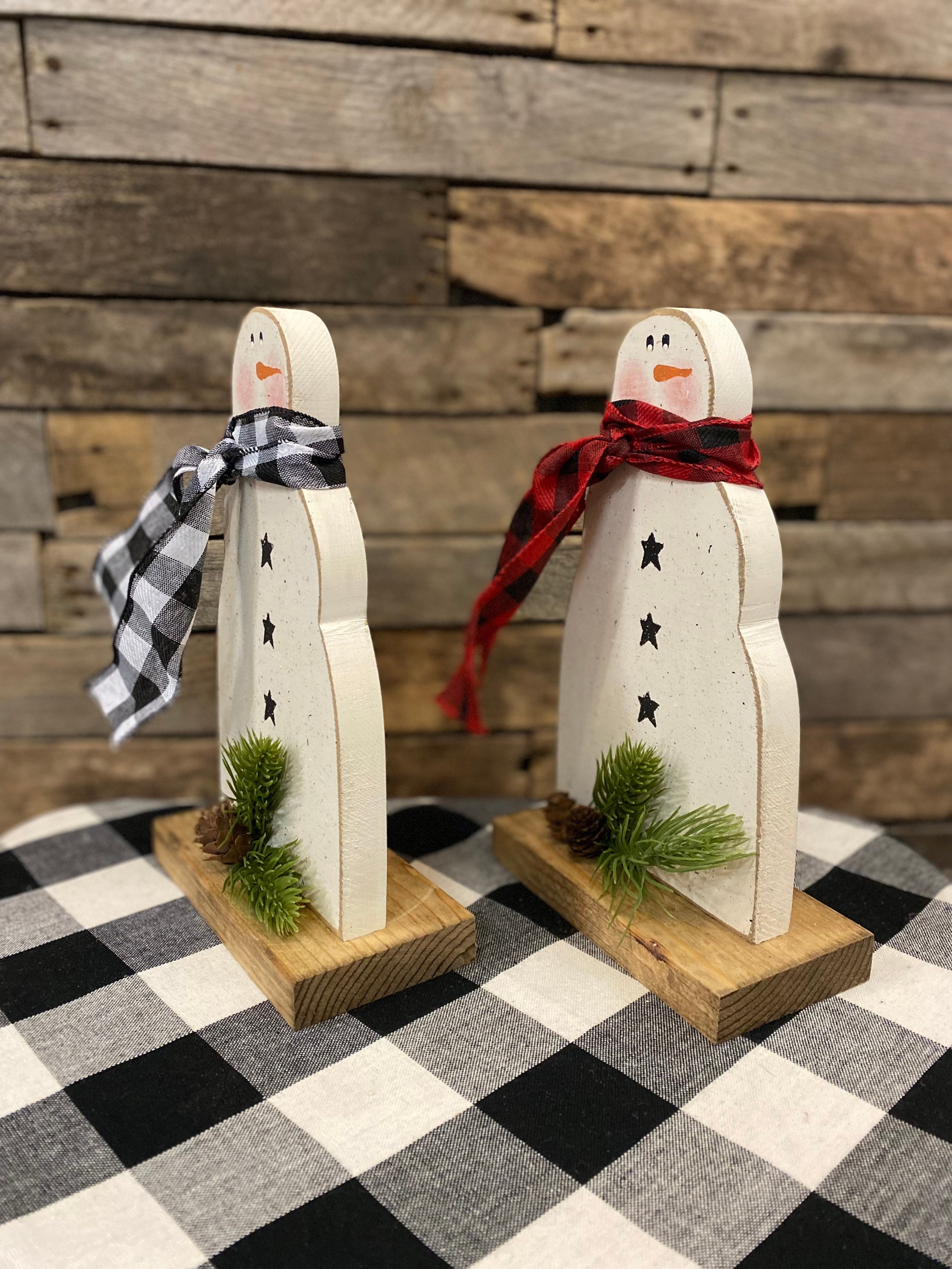Wooden Snowman Decor Black and White Check Snowman Red and - Etsy