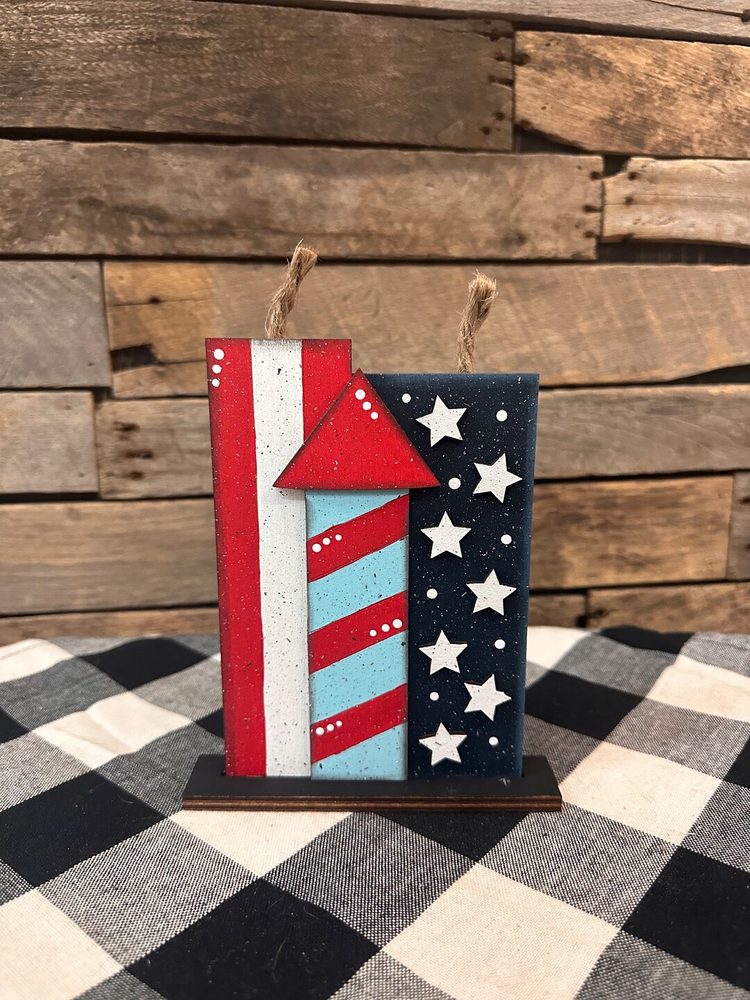 Fireworks Shelf Sitter, Painted Fireworks, 4th of July Tiered Tray ...