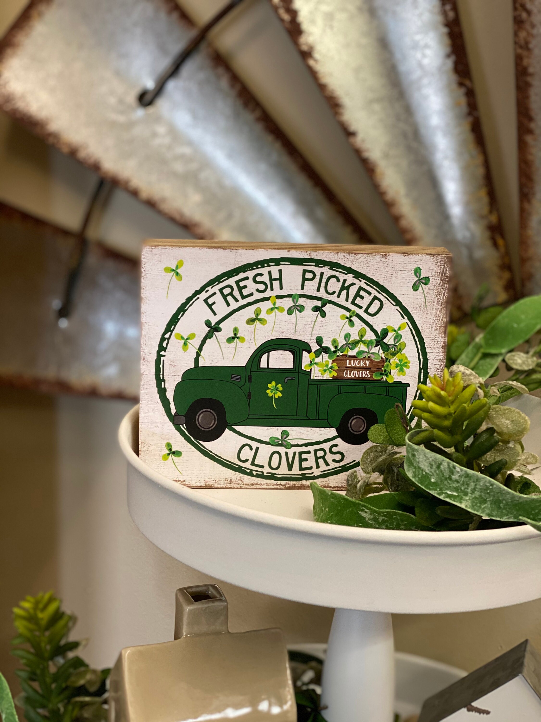 Fresh Picked Clovers Vintage Truck Wooden Block Sign St. | Etsy