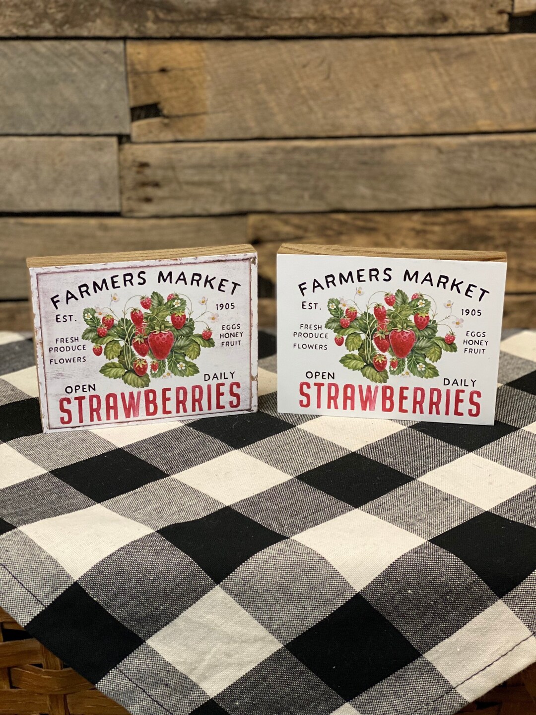 Farmers Market Strawberries Wooden Block Sign, Strawberry Sign ...