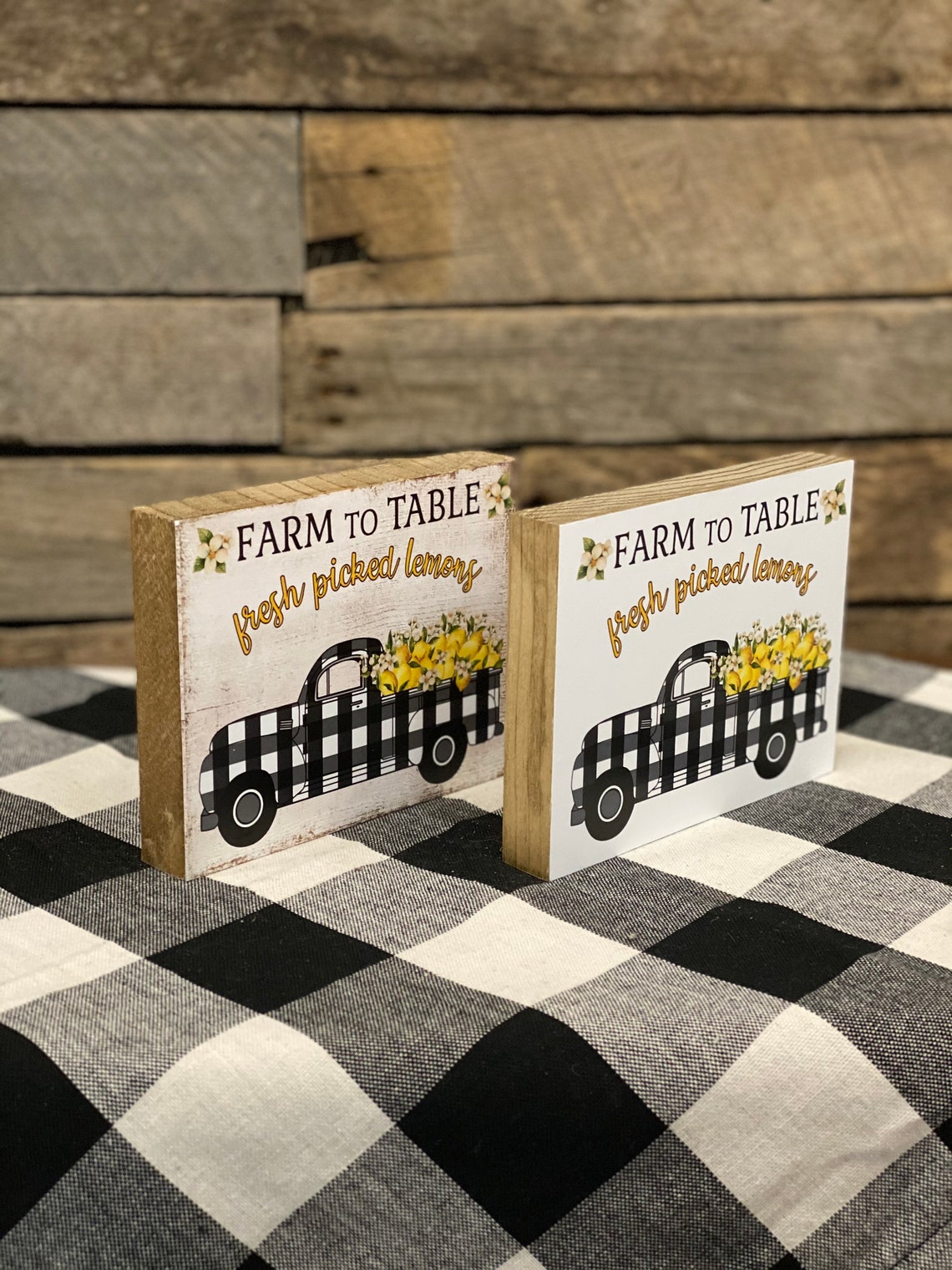 Fresh Picked Lemons Wooden Block Sign Farm to Table Lemons | Etsy