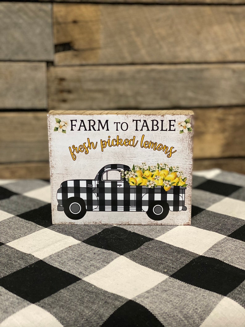 Fresh Picked Lemons Wooden Block Sign Farm to Table Lemons | Etsy