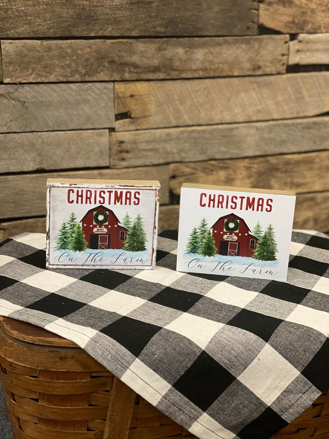 Christmas on the Farm Barn Sign, Farmhouse Christmas Block Sign, Tiered ...