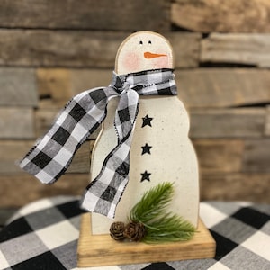 Wooden Snowman Decor, Black and White Check Snowman, Red and Black ...