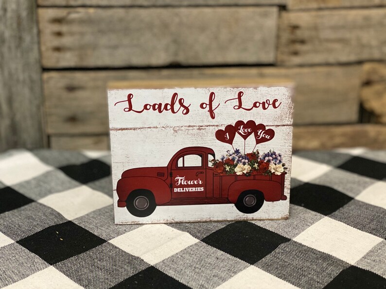 Loads of Love Valentines Day Vintage Truck Wooden Block - Etsy