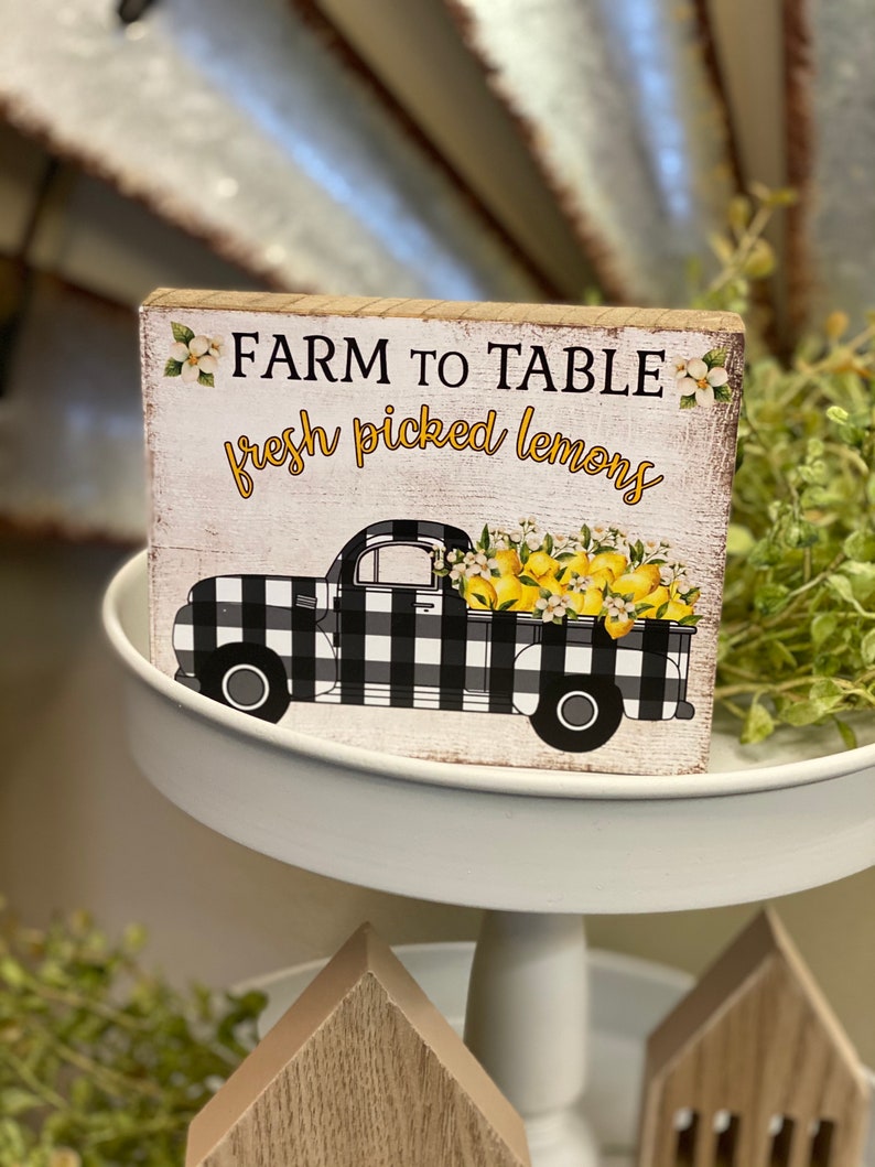 Fresh Picked Lemons Wooden Block Sign Farm to Table Lemons | Etsy