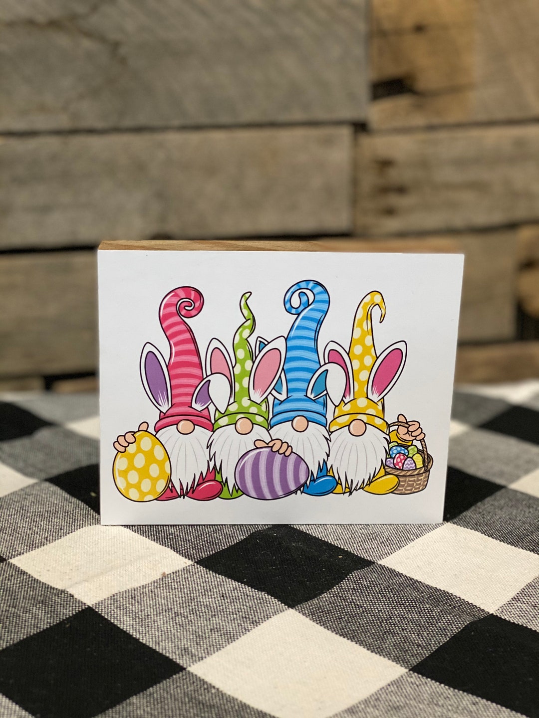 Easter Bunny Gnomes Trio Wooden Block Sign, Easter Gnome Bunny Sign ...