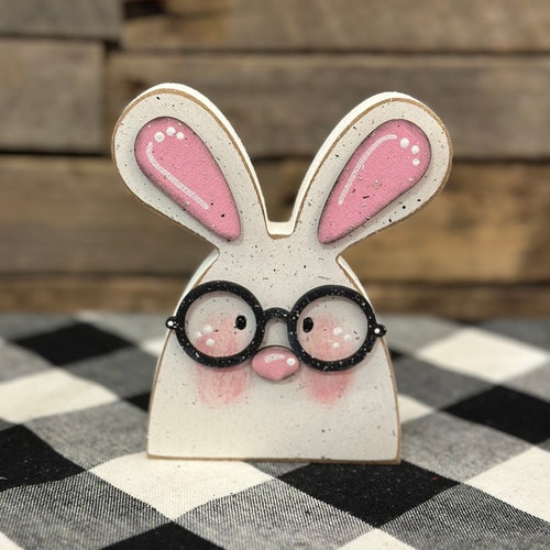Nerdy Bunny With Glasses Decor Easter Bunny Wooden Bunny - Etsy