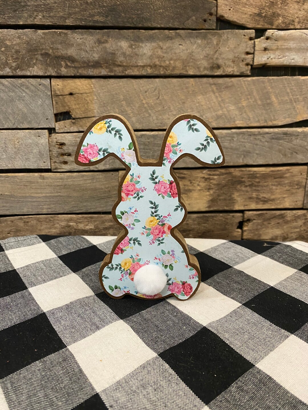 Floral Floppy Ear Wooden Bunny: Spring Tiered Tray Decor - Etsy