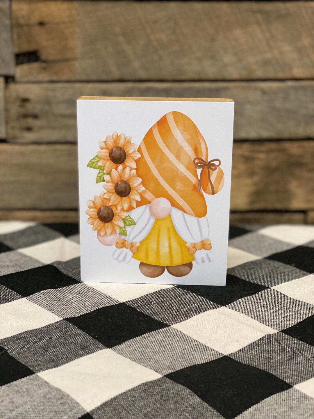 Sunflower Gnome Wooden Block Sign, Fall Tiered Tray Gnome, Sunflower ...