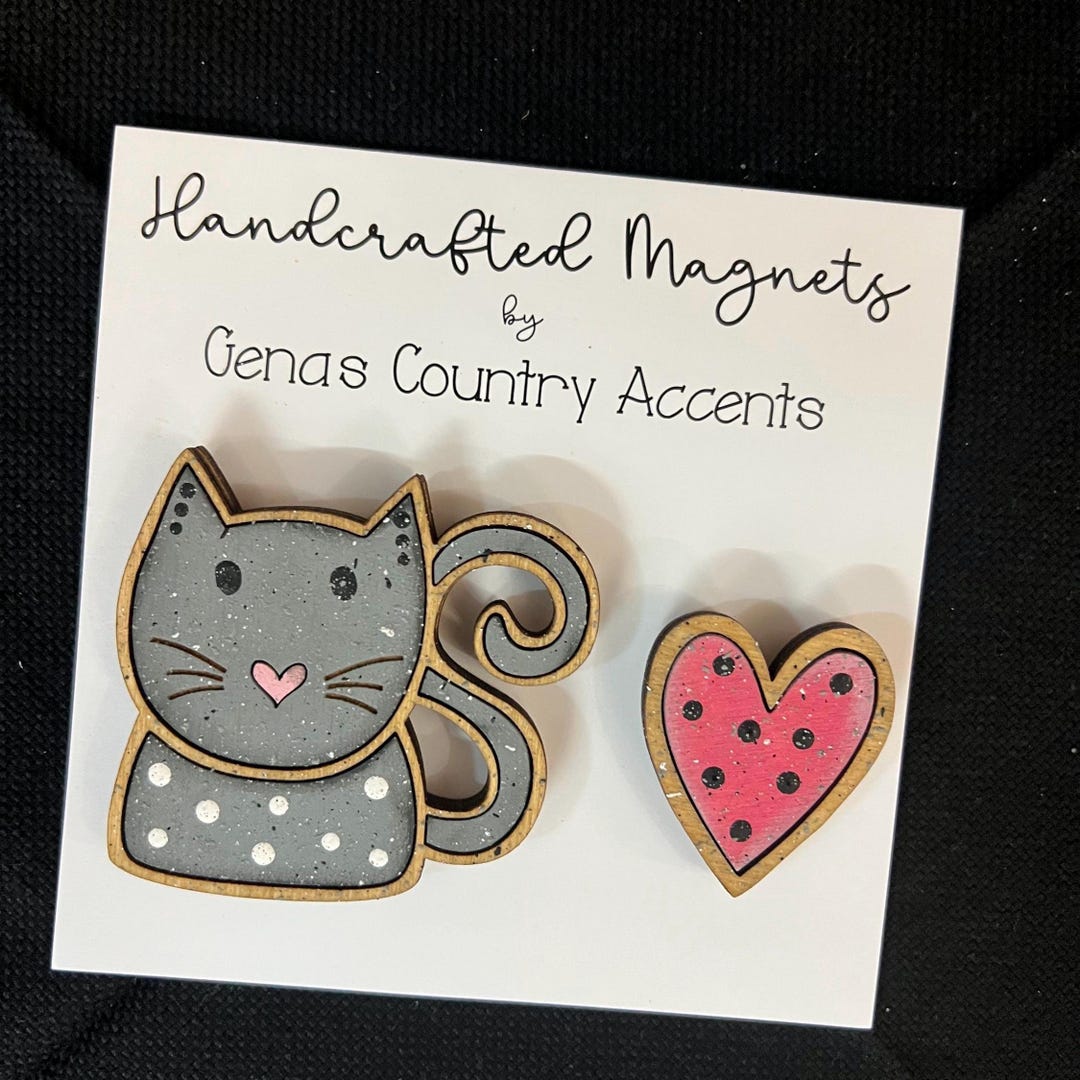 Cat/kitty Magnets!! Cat/kitty and Heart. Great to Add to Refrigerator ...