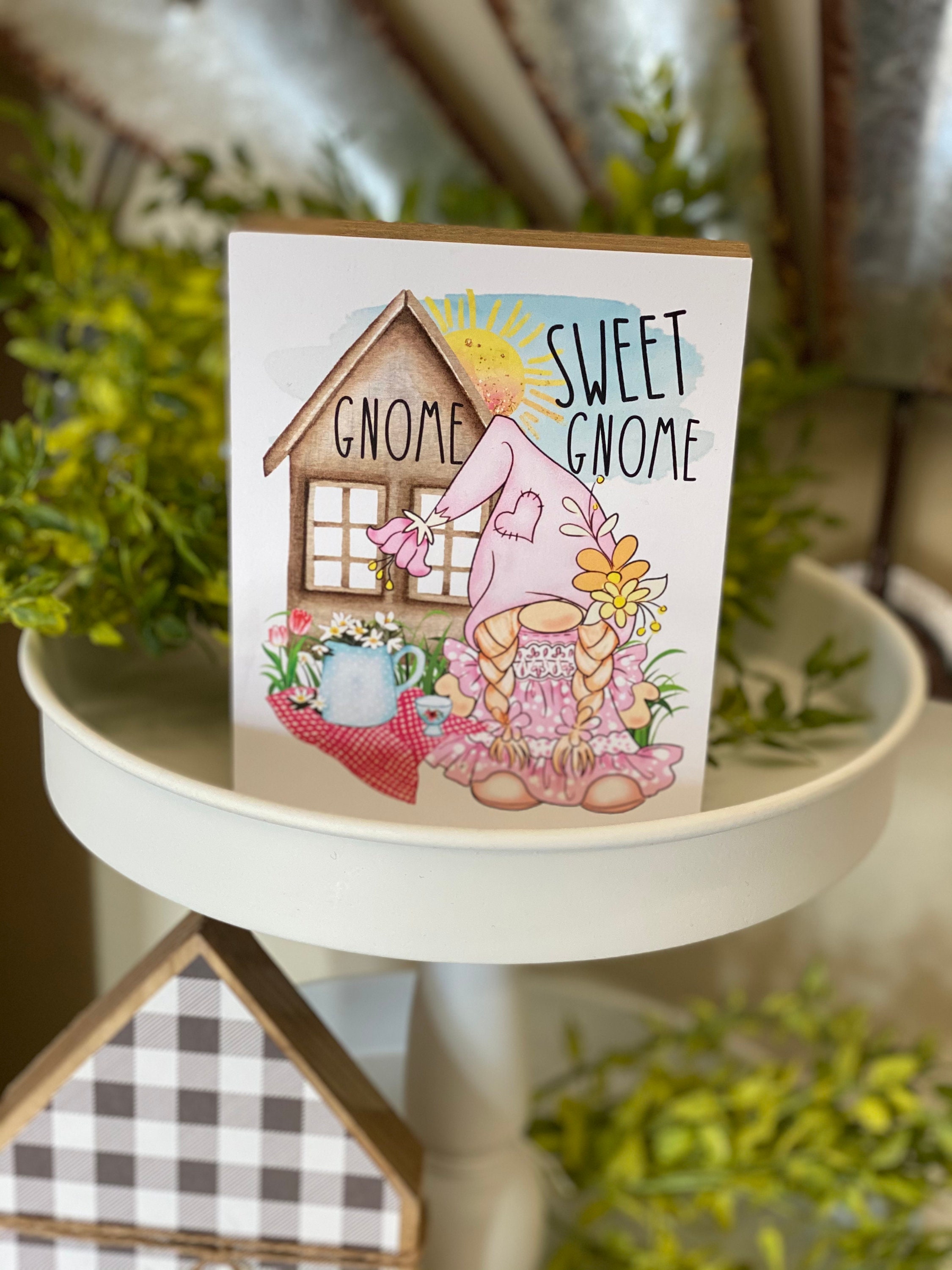 Gnome Sweet Gnome Spring/Summer Wooden Block Sign Gnome | Etsy