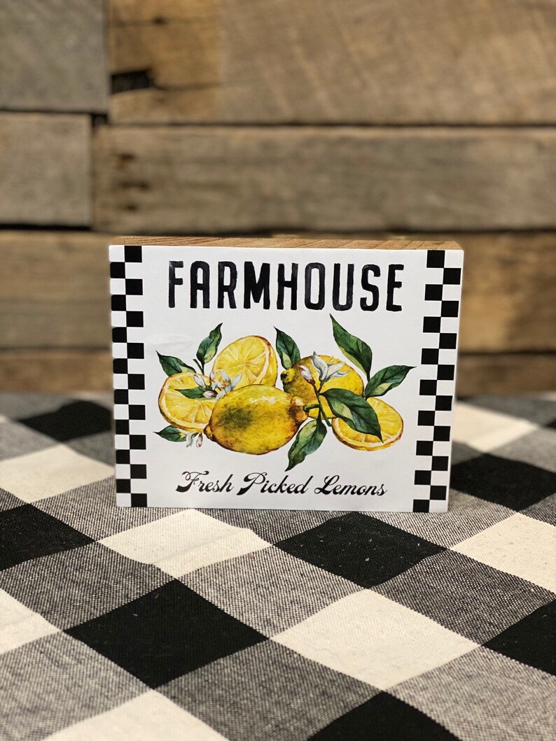 Farmhouse Fresh Picked Lemons Wooden Block Sign Lemon Tiered | Etsy