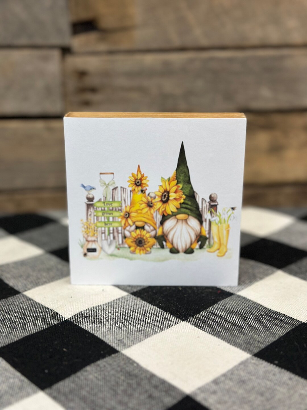 Sunflower and Bee Gnome Wooden Block Sign: Summer Tiered Tray Decor - Etsy