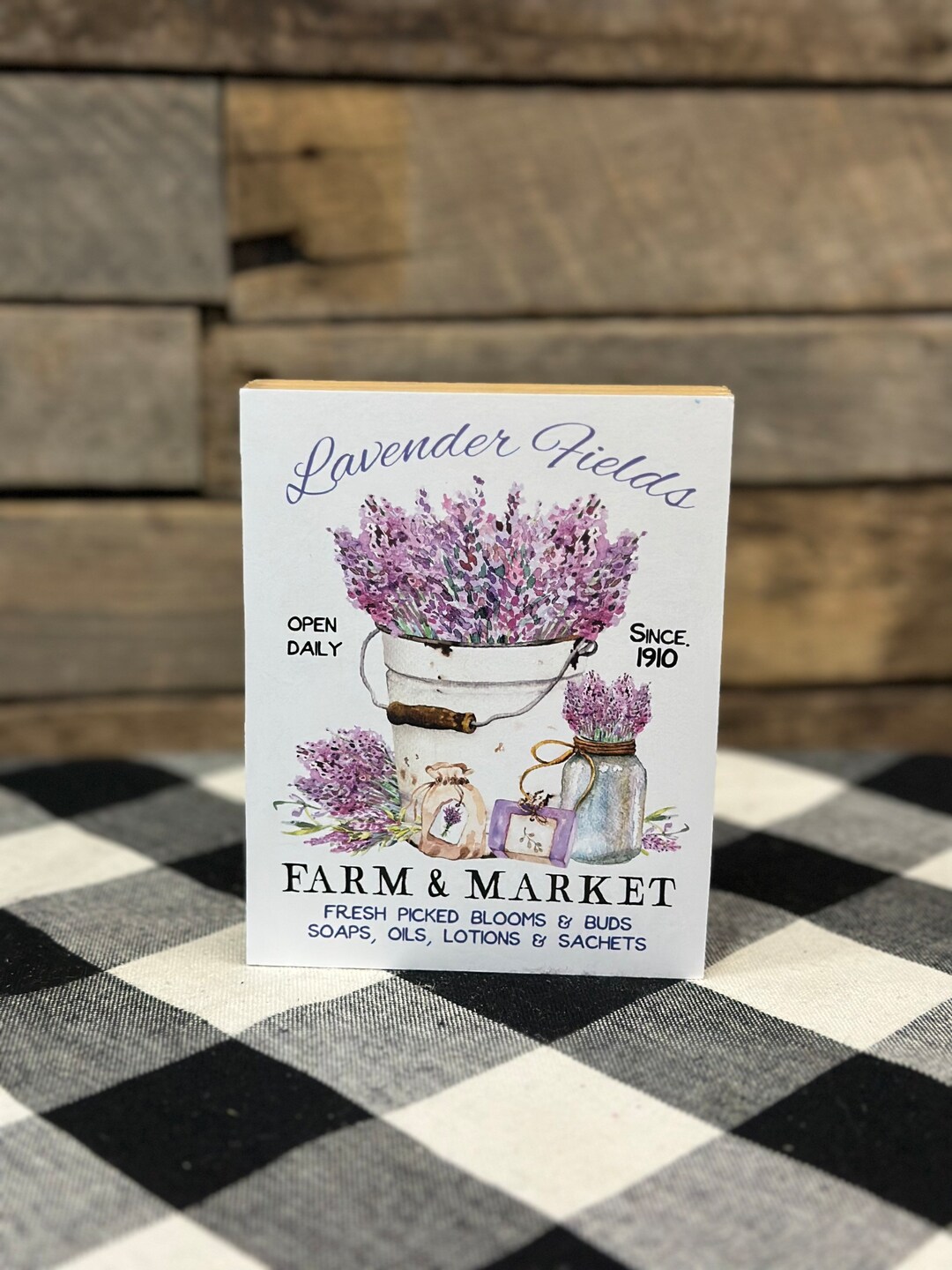 Lavender Fields Farm Market Wooden Block Sign, Tiered Tray Decor ...