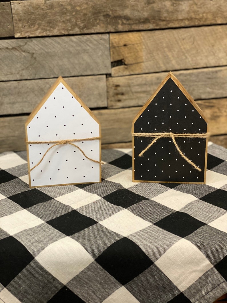 Mini Wooden House Black or White Dotted House Sign Small - Etsy