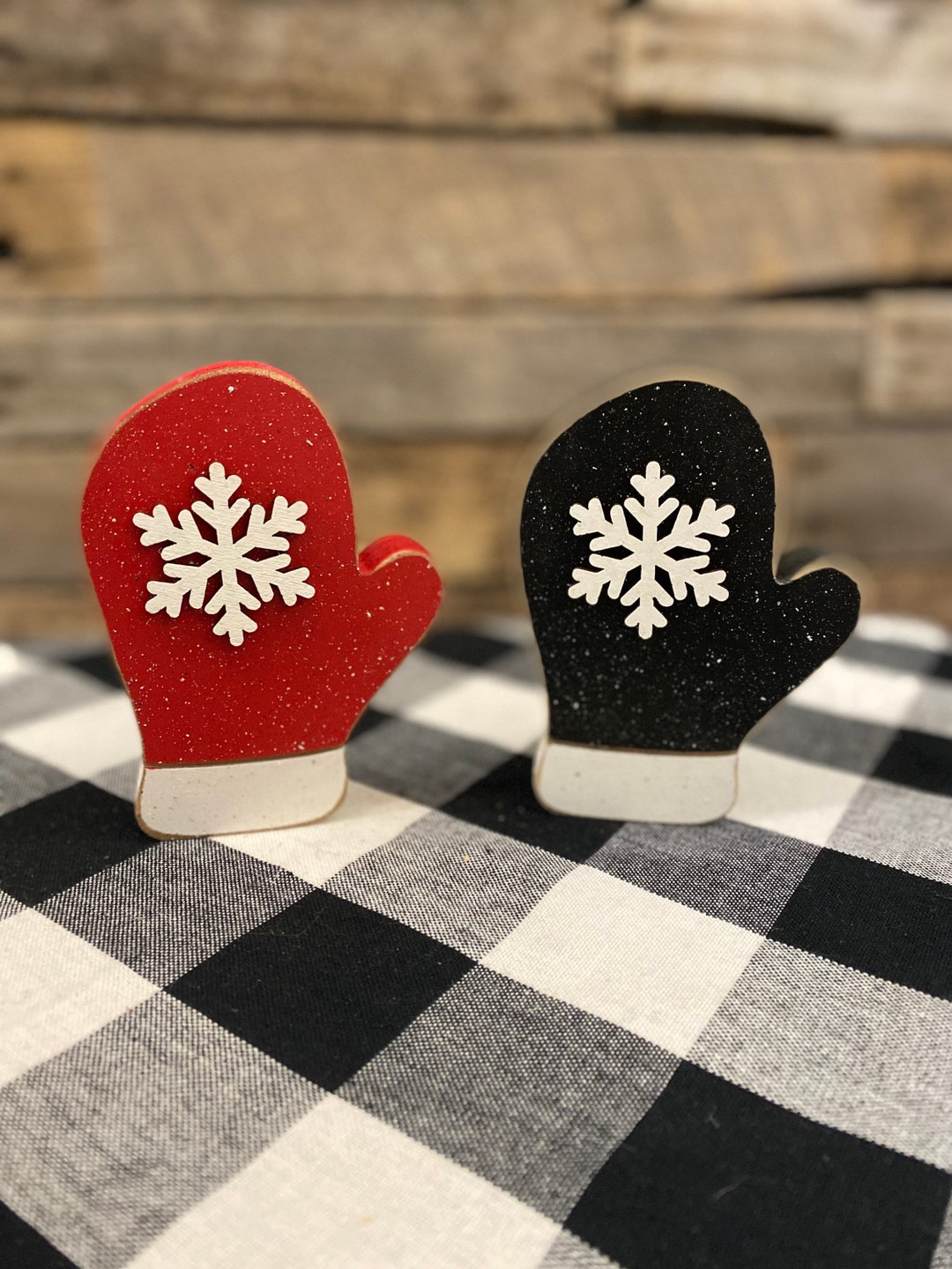 Wooden Mitten With Snowflake: Winter Tiered Tray Decor - Etsy