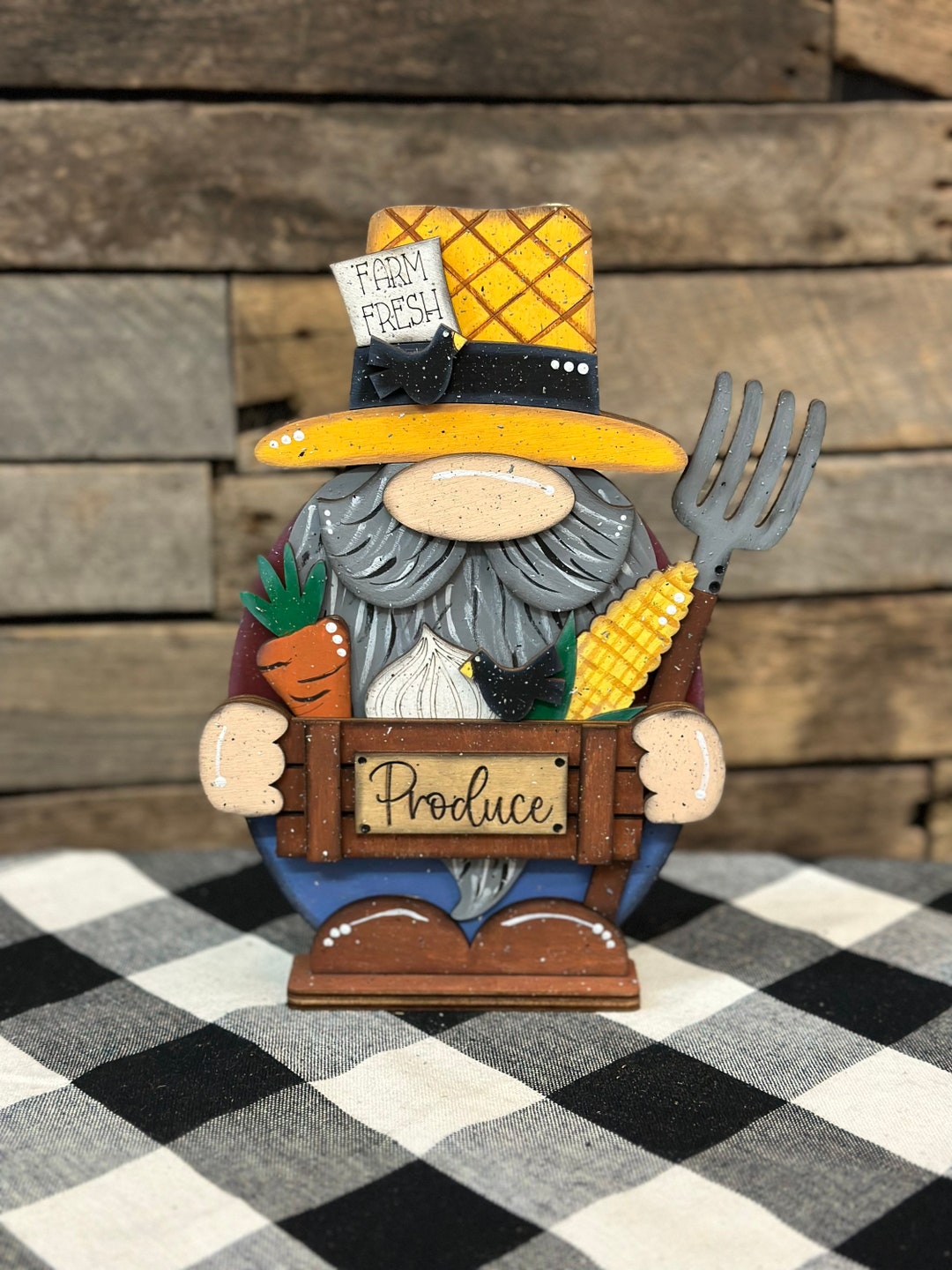 Farmer Gnome, Summer Farm Gnome, Wooden Painted Gnome, Gnome Decor ...