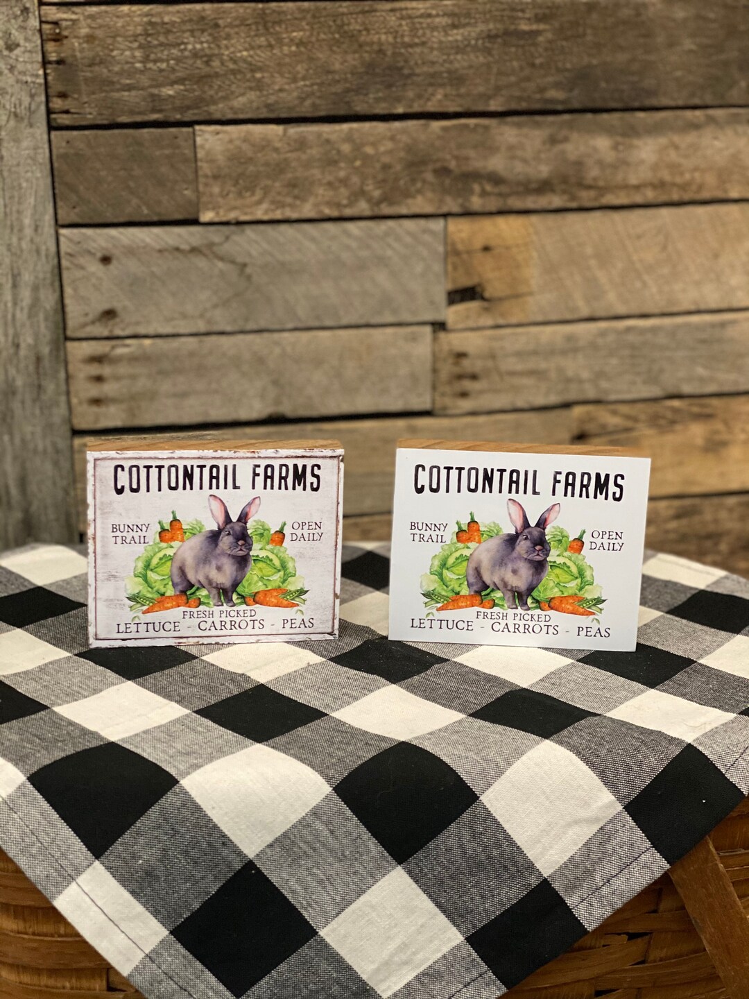 Cottontail Farms Wooden Block Sign, Spring Bunny Decor, Spring ...